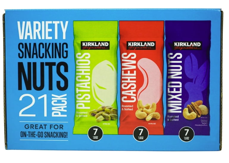 Kirkland Signature Snacking Nuts Variety Pack, 21 Count, 1.6 oz Bags ...