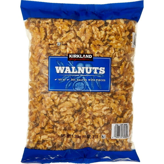 KIRKLAND Walnuts, Baking Nuts, Kosher, 3 lb Bag, 20 Percent Halves and ...