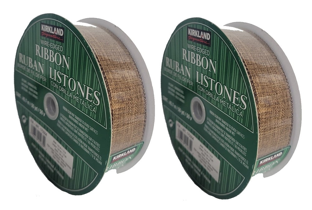Kirkland Signature Wire Edged 1.5-inch Brown Burlap Ribbon 50yrd 1.5in ...