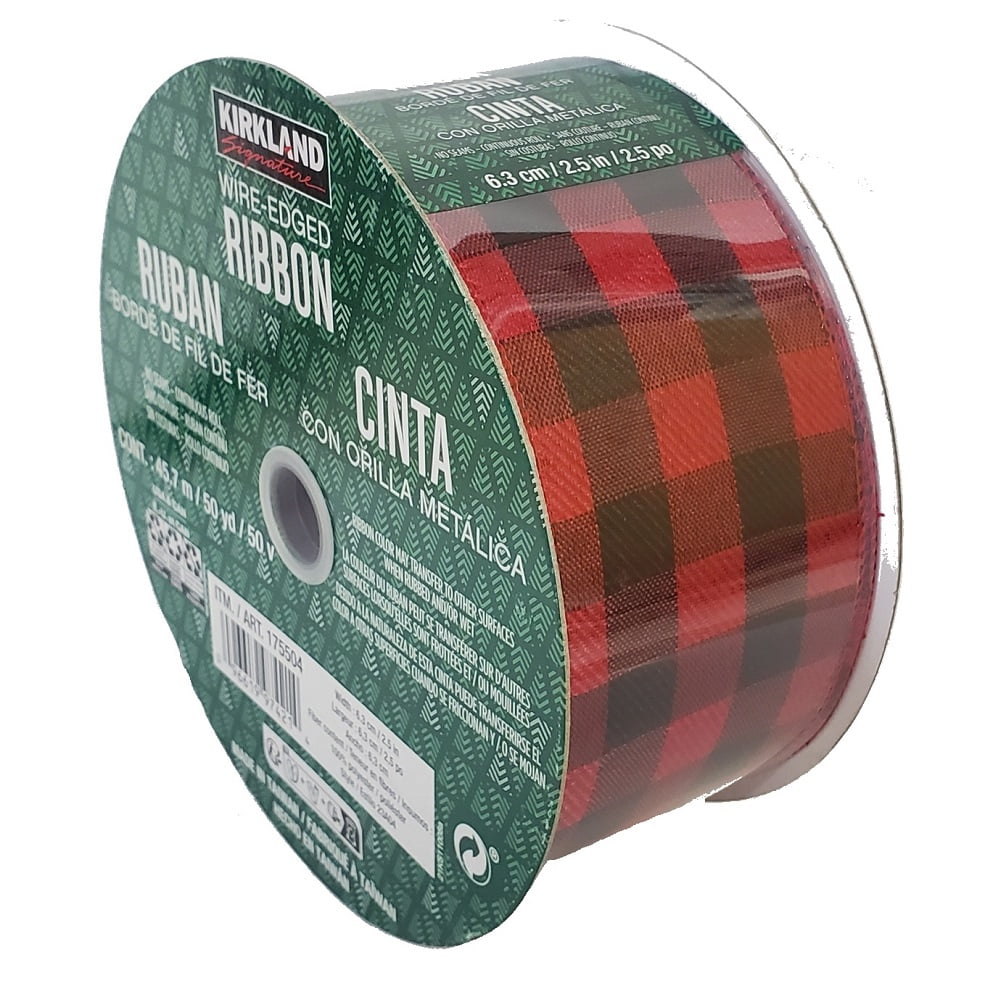 Kirkland Signature Wire Edged Red and Black Plaid Ribbon 50 Yards x 2.5 ...