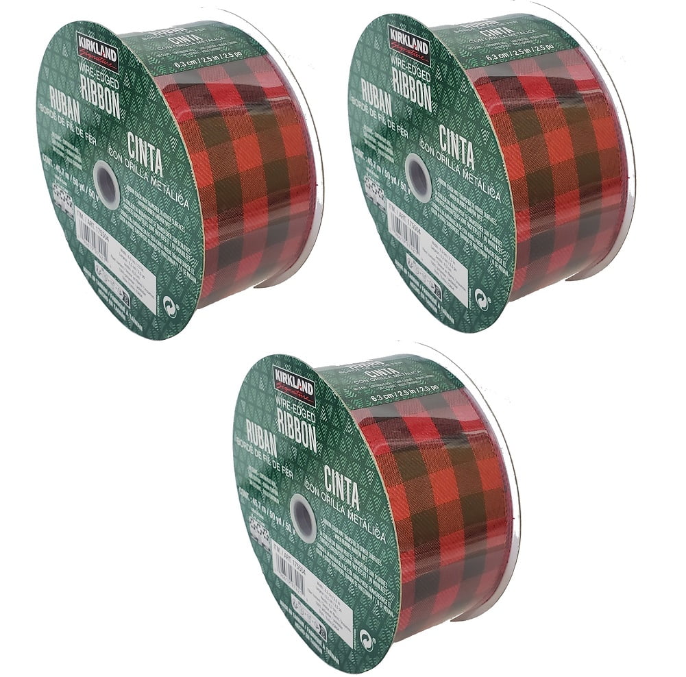 Kirkland Signature Wire Edged Red and Black Plaid Ribbon 50 Yards x 2.5 ...