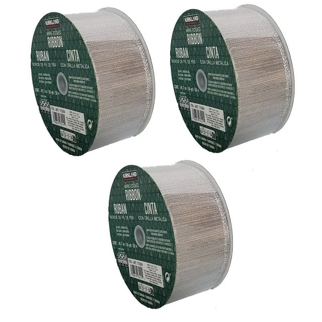 Kirkland Signature Wire Edged Silver Metallic Ribbon 50yd x 2.5in (3 ...