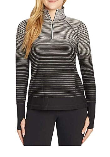 Kirkland Signature Ladies' 1/4 Mock Neck Zip Up Pullover (Black Grey ...
