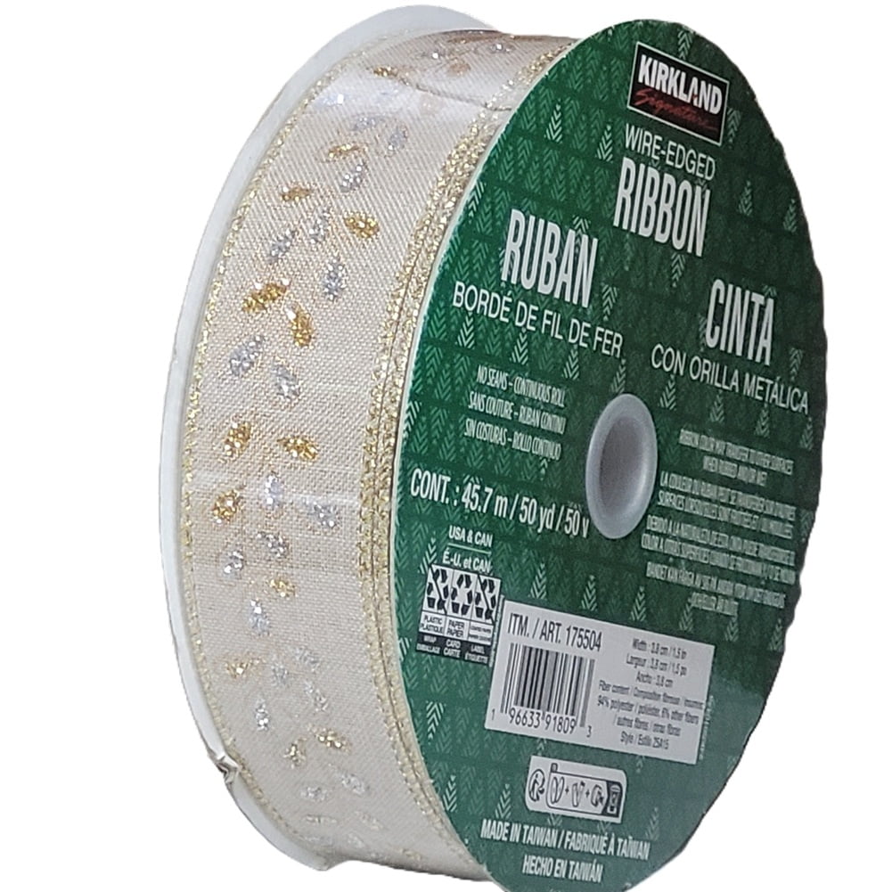 Kirkland Wire Edged Burlap Ribbon with Gold & Silver Glitter Accent ...