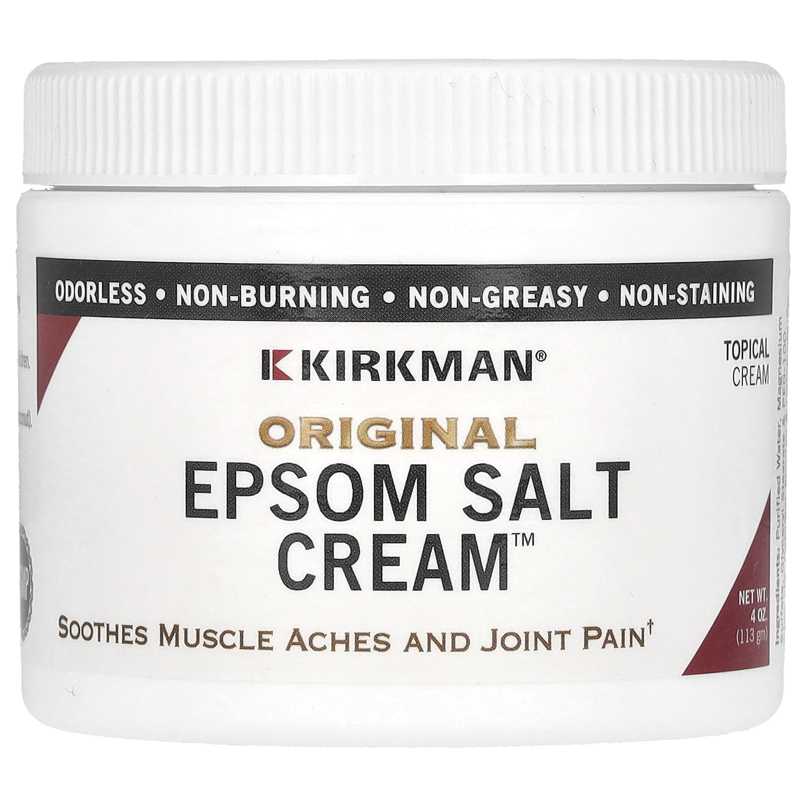 Kirkman Labs Original Epsom Salt Cream , 4 oz (113 gm) HSA/FSA Eligible - Walmart.com