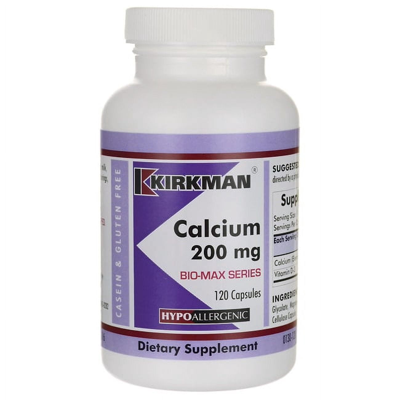 Kirkman's purest Calcium 200 mg - Hypoallergenic 120 Vegetarian ...