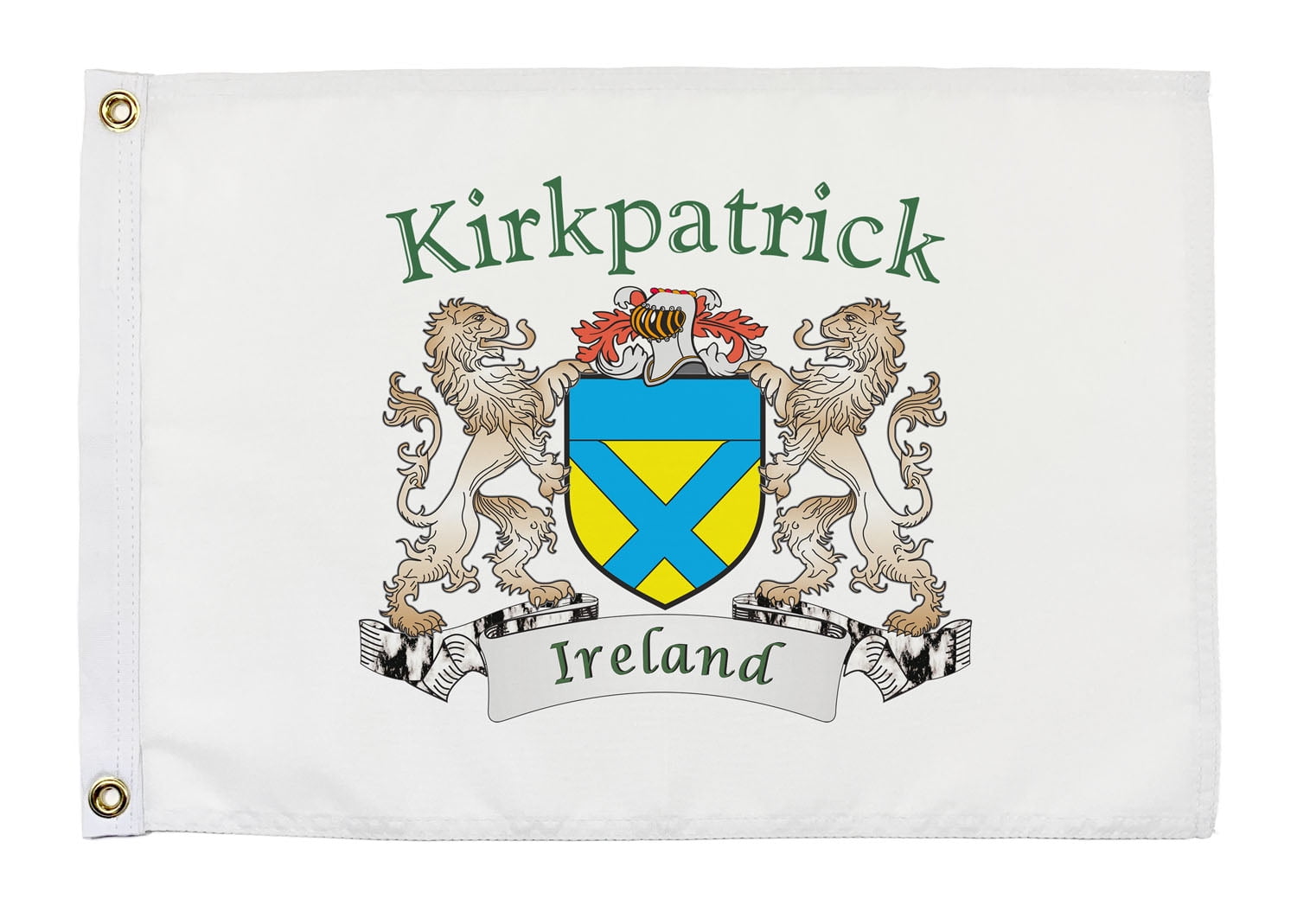 Kirkpatrick Irish Coat of Arms Small White Flag - 16"x10.5" inches ...