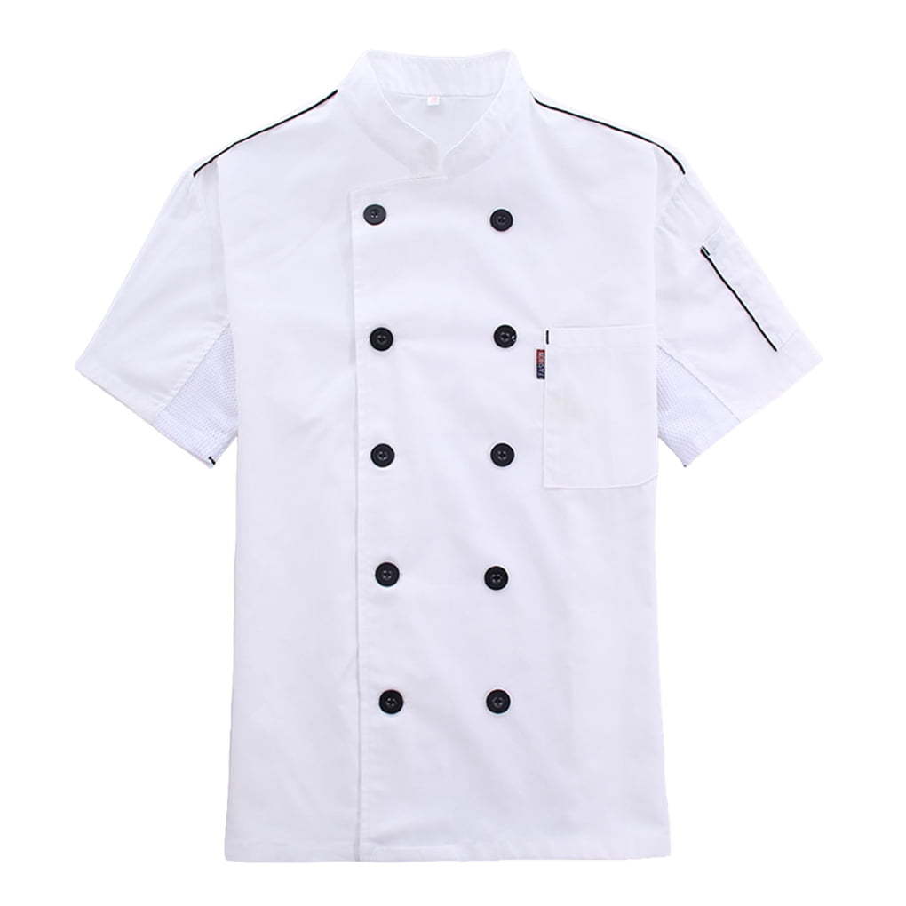 Kironypik Chef Coat Short Sleeve with Buttons Pockets Cook Jacket ...