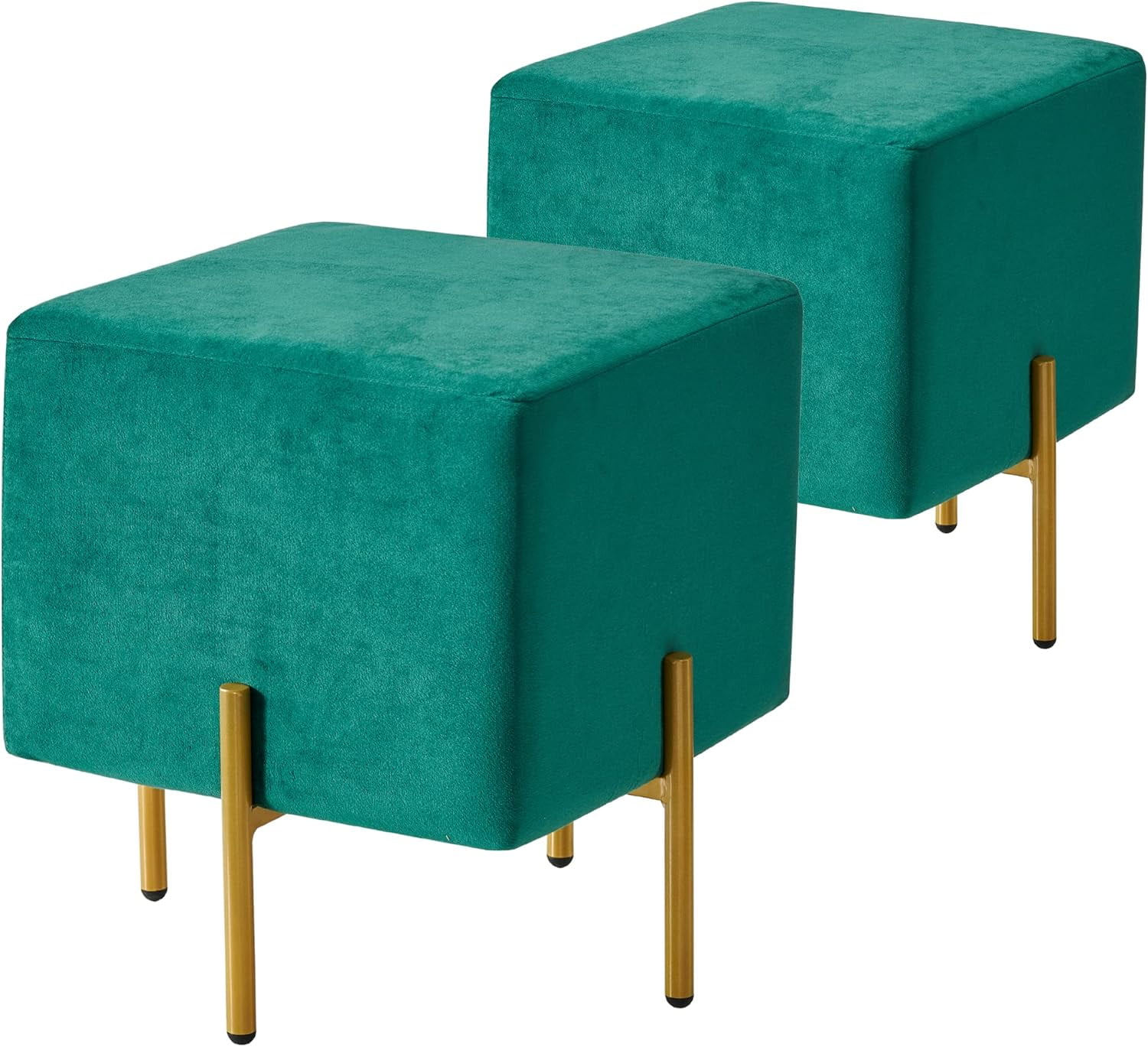 Kirpi Ottoman Velvet Stool Set of 2, Modern Emerald Green Vanity Stool ...