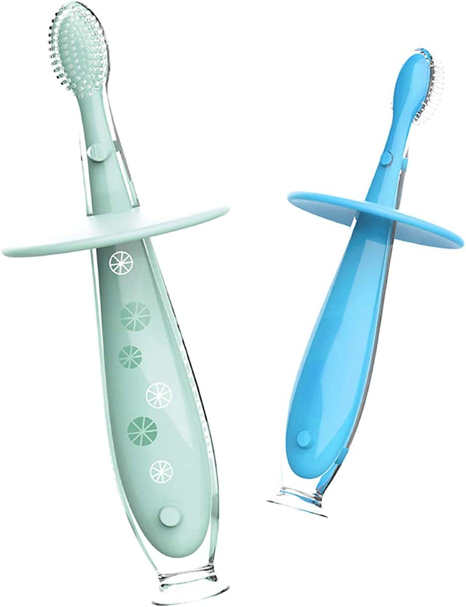 Kisdream 2 Pack Silicone Baby Toothbrushes - Soft Bristles, Anti-Fall ...