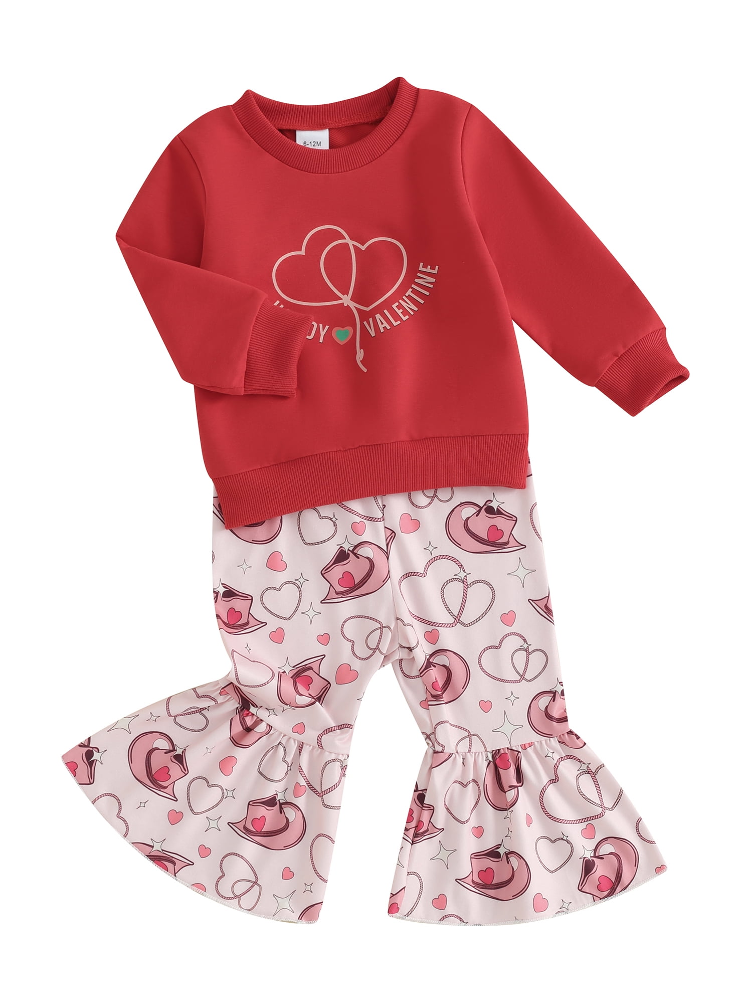 Kishawna Toddler Girl Valentine's Day Outfit Long Sleeve Sweatshirt + Pants 2 Pieces Set ...