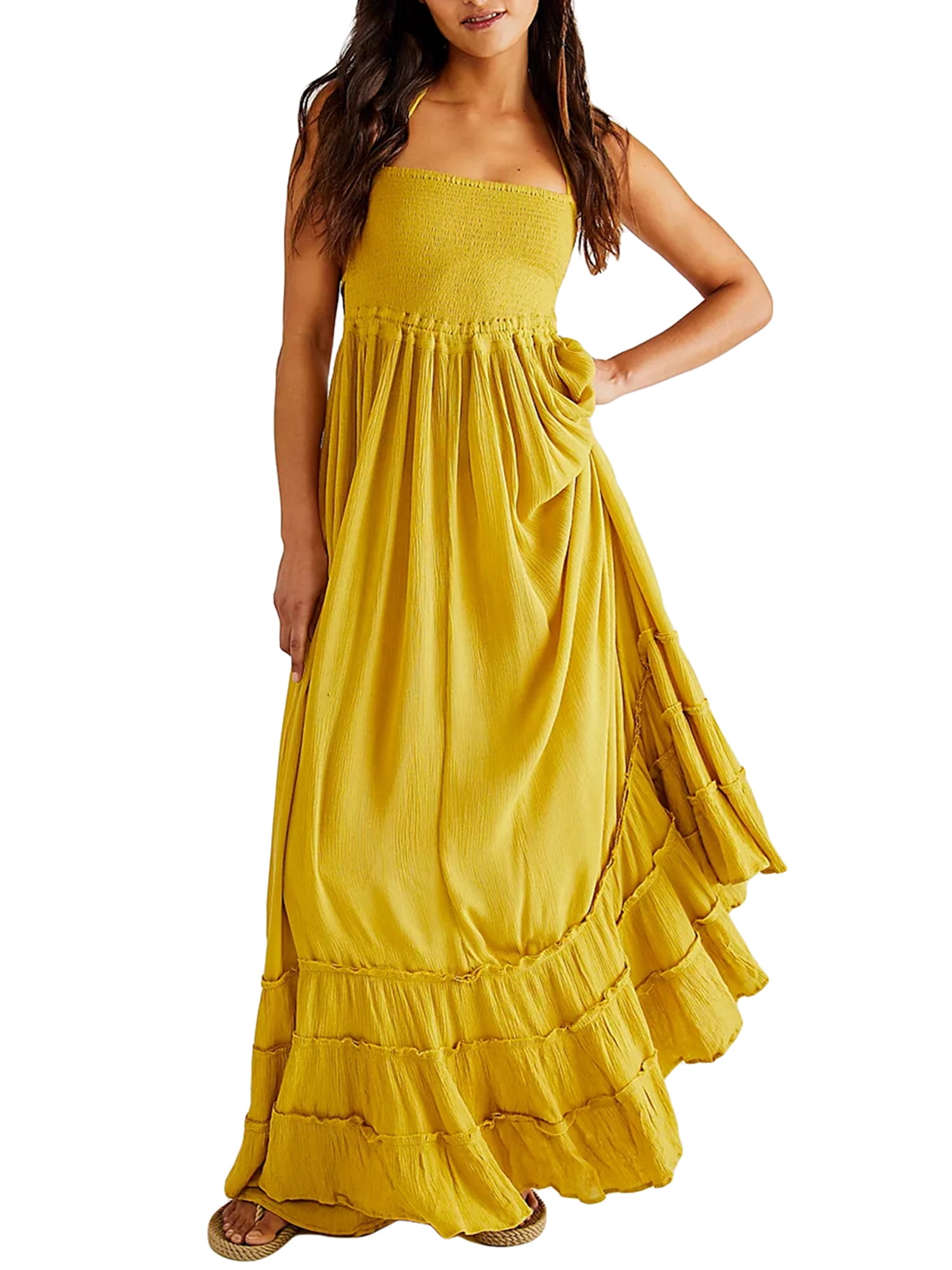 Kishawna Womens Boho Floral Puff Sleeve Tiered Maxi Dress Long Dresses ...