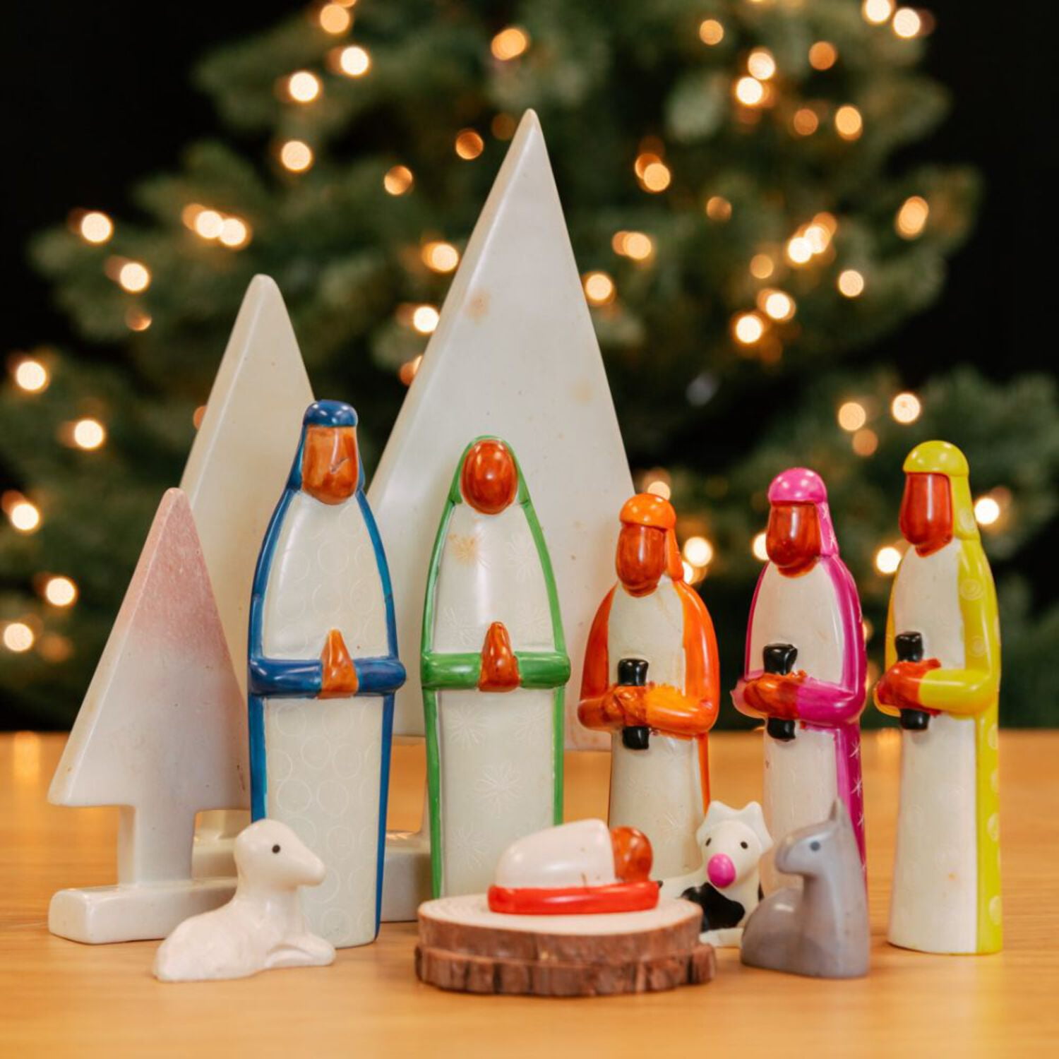 Kisii Stone Colorful Pattern Nativity Manger Set Holiday Trees ...