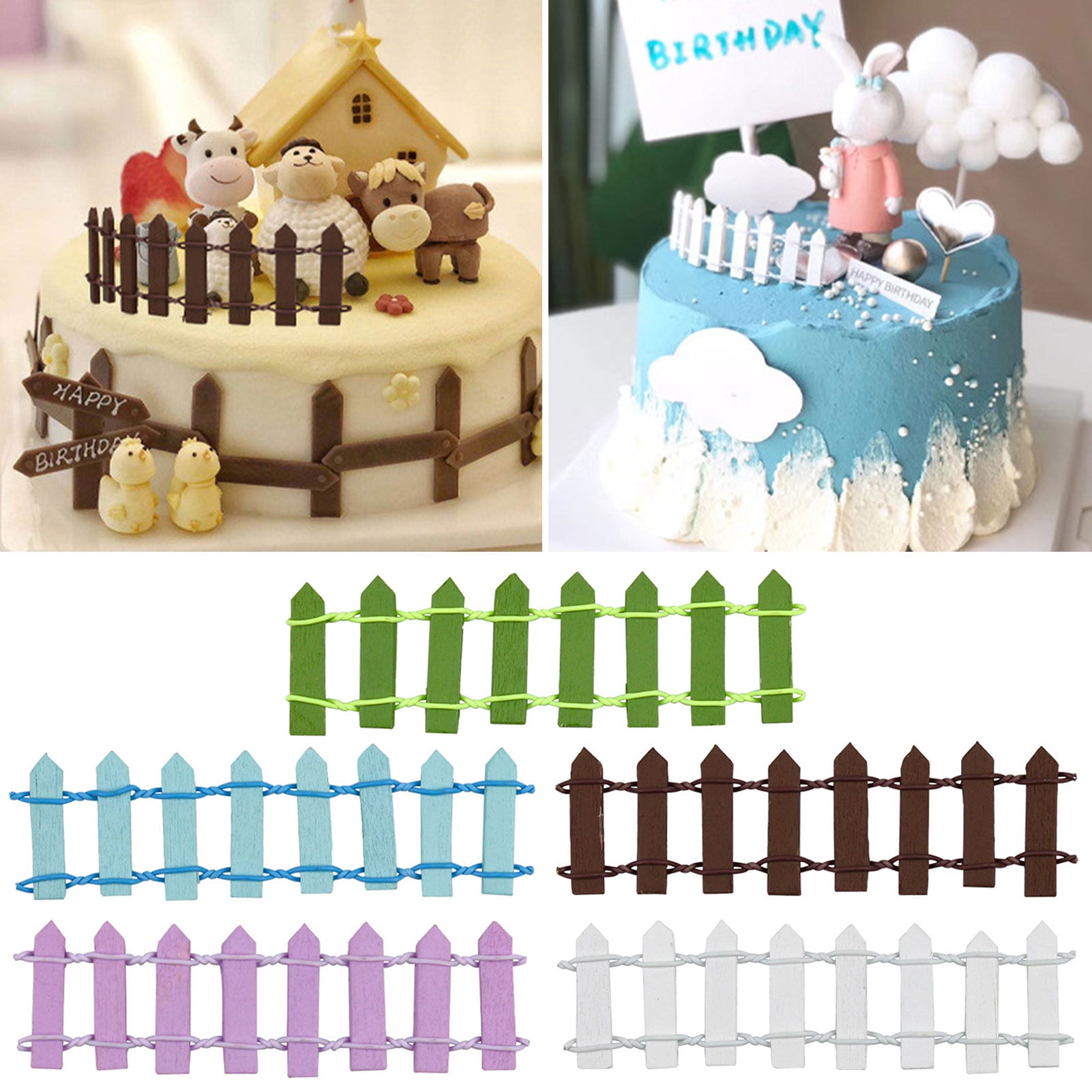 Kiskick Colorful Fence Cake Topper - 10pcs/bag, Easy to Insert, Anti ...