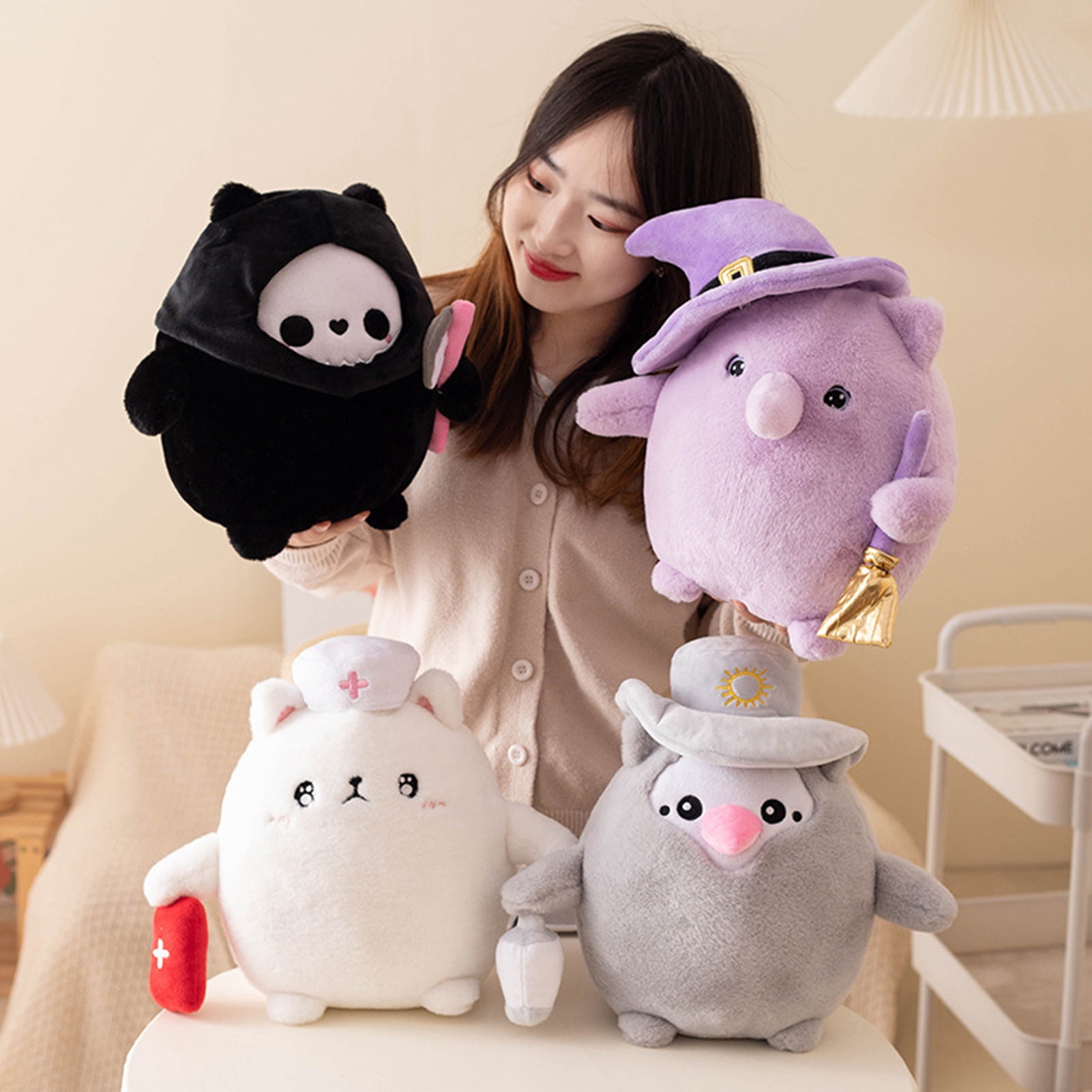 Kiskick Cute Ghost Plush Toy, Halloween Cartoon Stuffed Cat Doll Toy ...