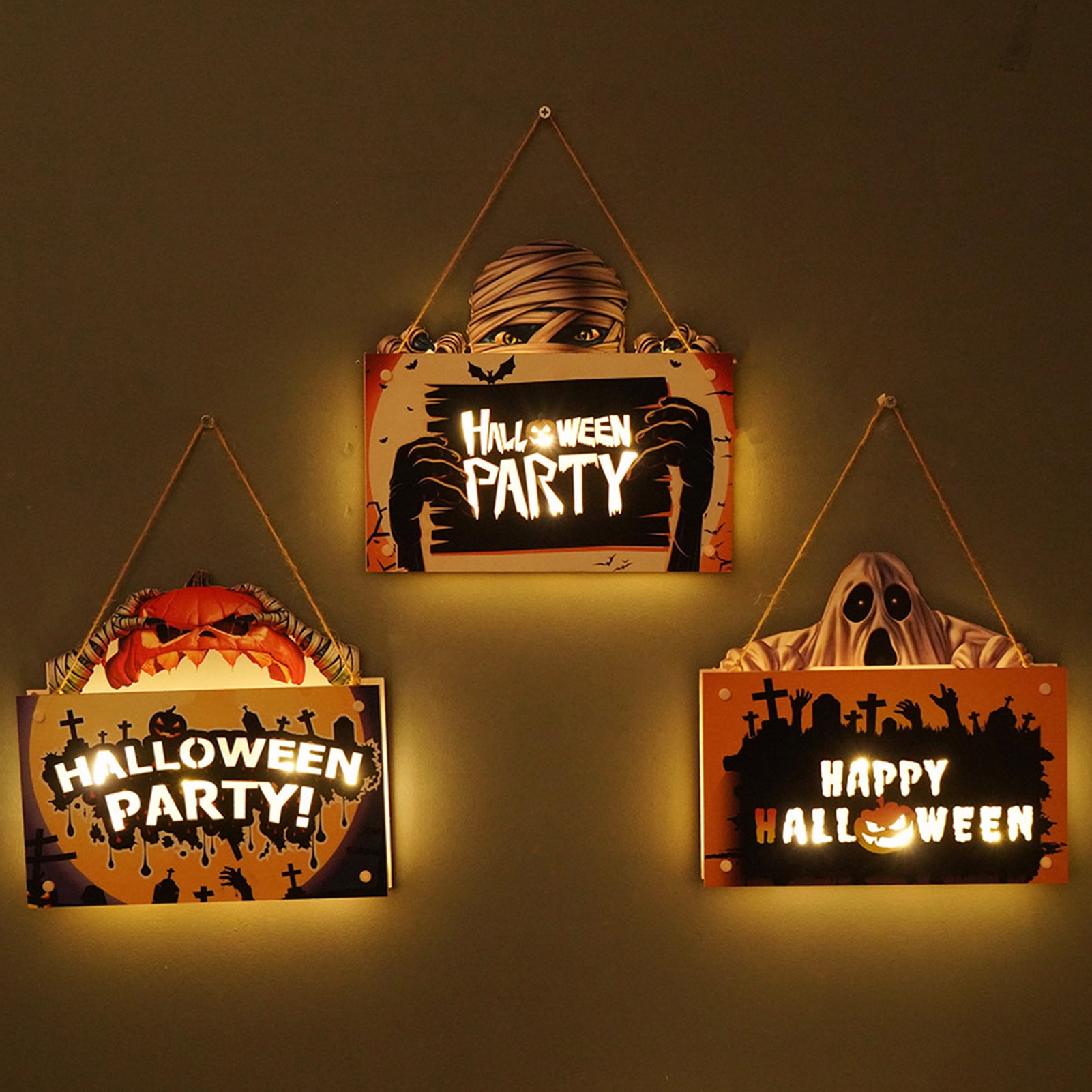 Kiskick Cute Illuminated Halloween Wall Pendant - Ghost Pumpkin Letter ...