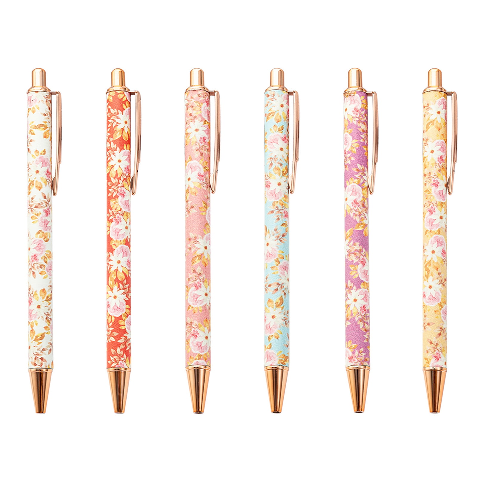 Kiskick Durable Telescopic Pen 6pcs Ballpoint Pen Floral Pattern ...