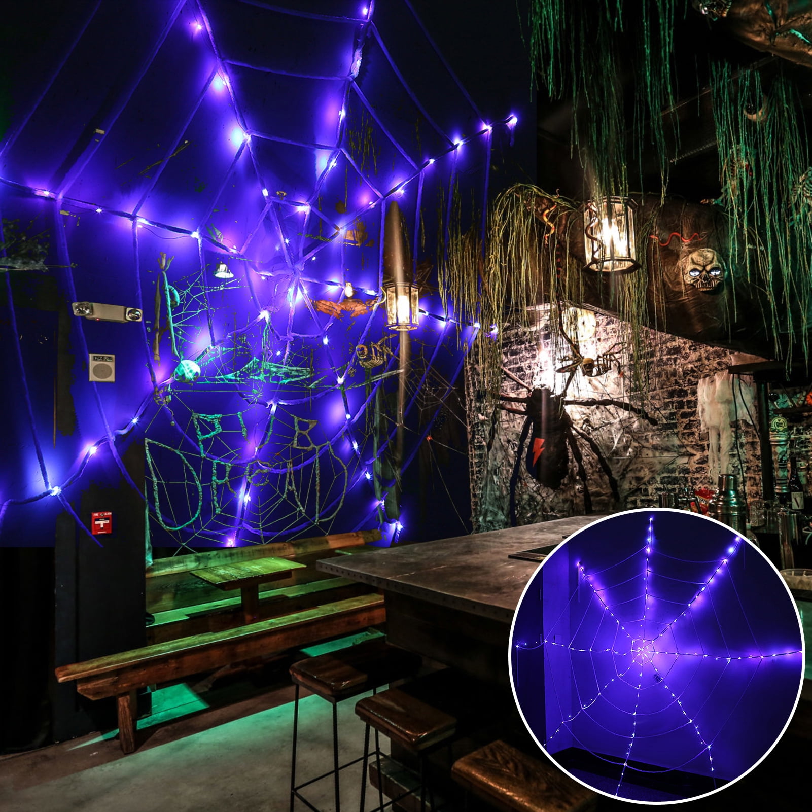 Kiskick Energy-Saving Spider Web Light, Durable LED Glowing Spider Web ...