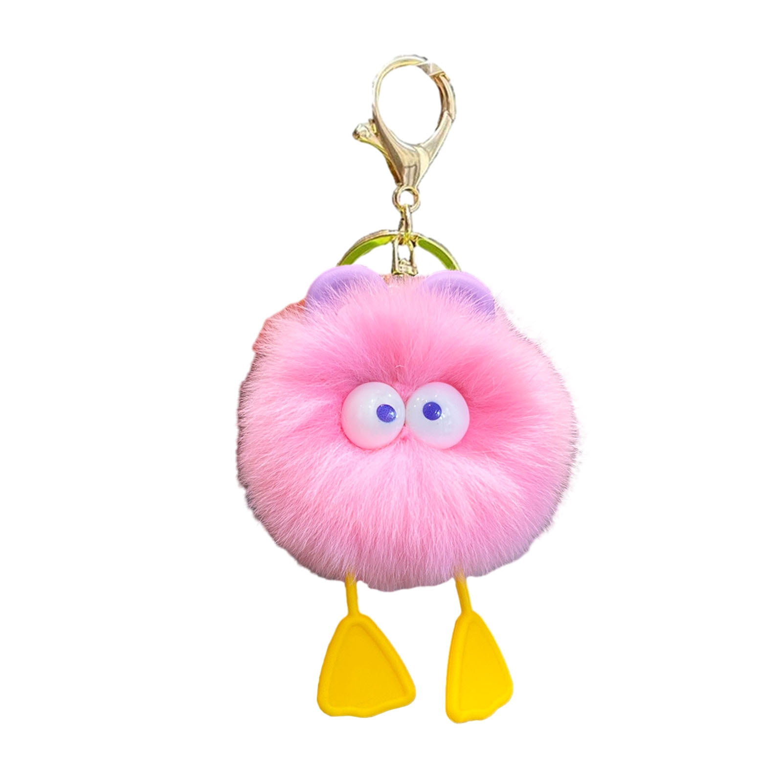 Kiskick Fuzzy Ball Keychain Decoration Plush Cartoon Ball Keychain Cute ...