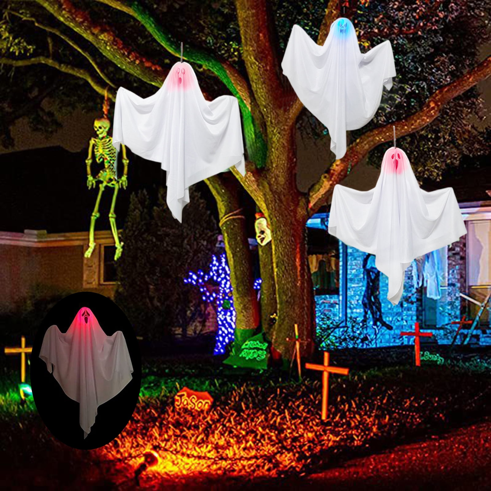 Kiskick Glowing White Ghost Hanging Ornament - Ghost Festival Party ...