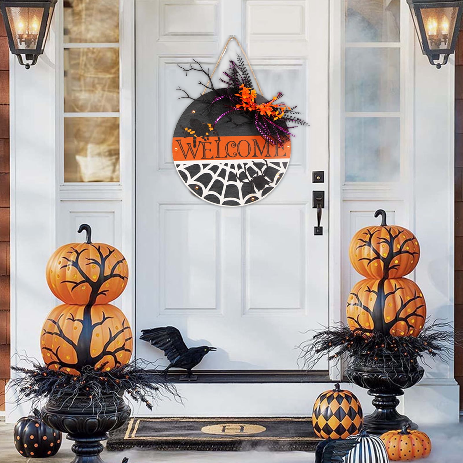 Kiskick Halloween Door Welcome Sign with Creepy Atmosphere, Bow-knot ...