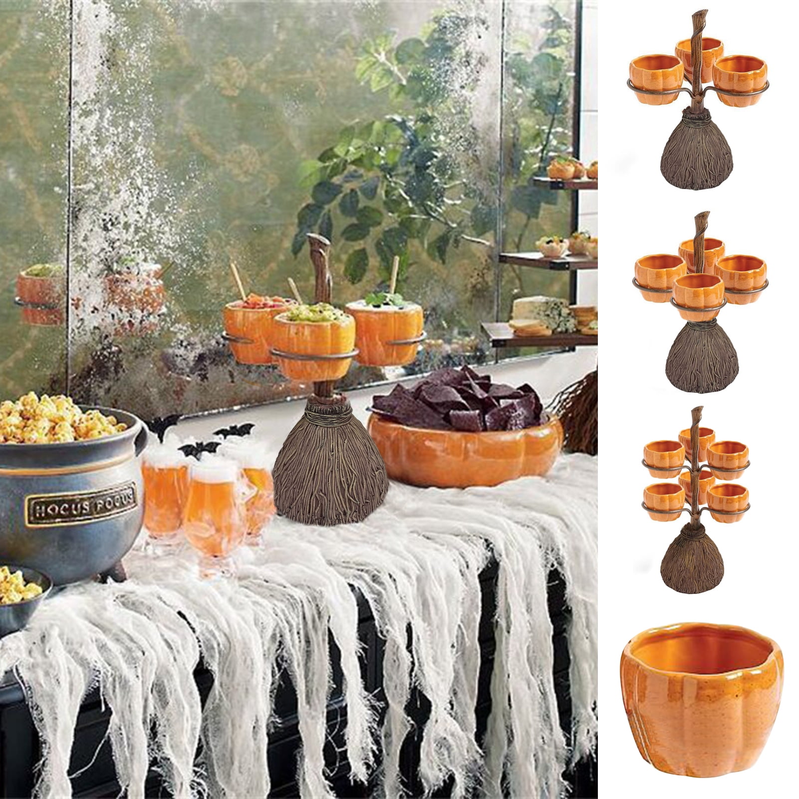 Kiskick Halloween Pumpkin Snack Bowl Broom Rack - Resin Crafts with ...