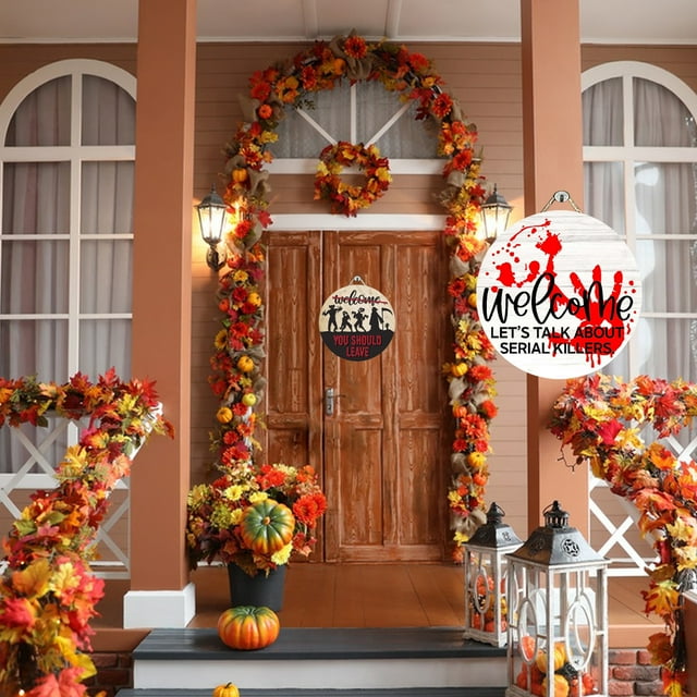 Kiskick Halloween Welcome Sign, Spooky Pattern Slogans Design Wood ...