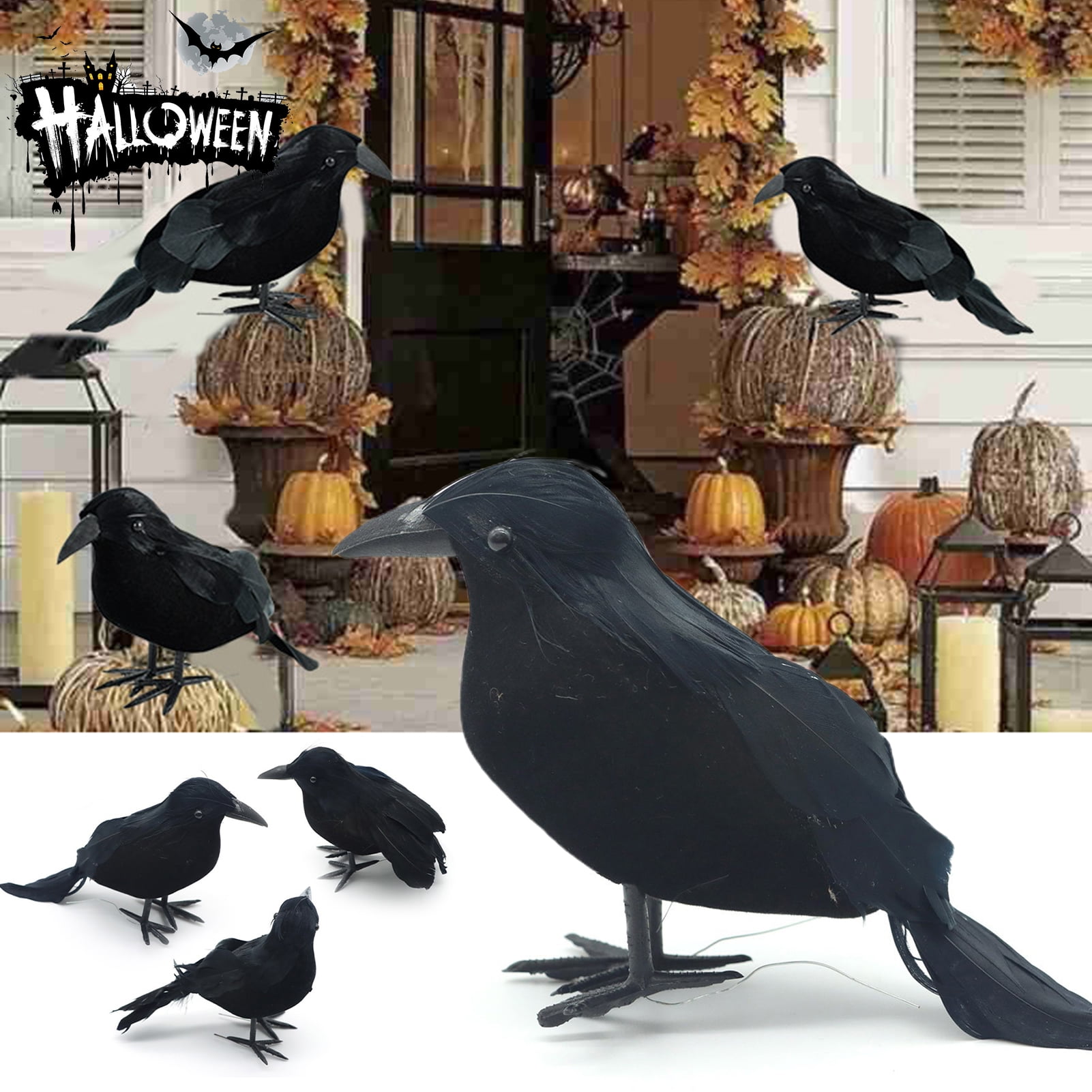 Kiskick Handmade Realistic Looking Feathered Crow Statue, Foam Fake ...