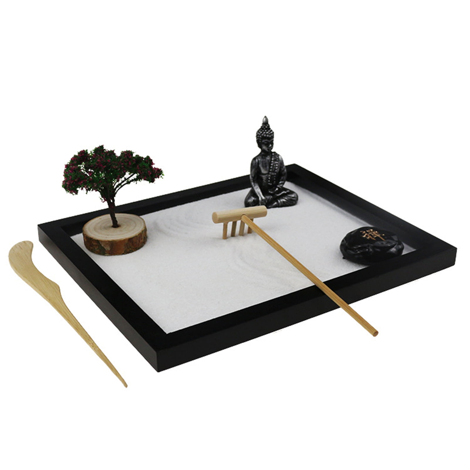 Kiskick Mini Zen Garden Stress Relief Sand Kit Zen Buddha Ornament Set ...