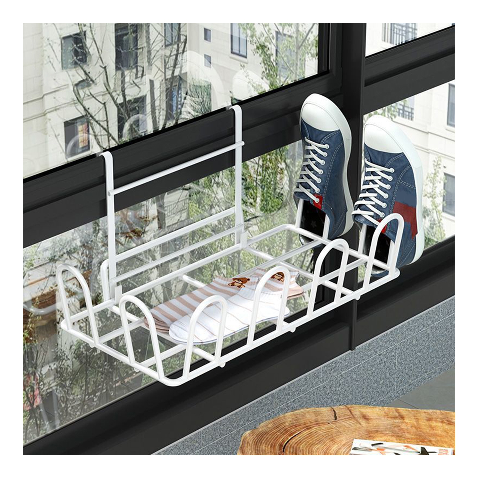 Kiskick Railing Shoe Rack Shoe Drying Rack with Hook Movable Hollow ...