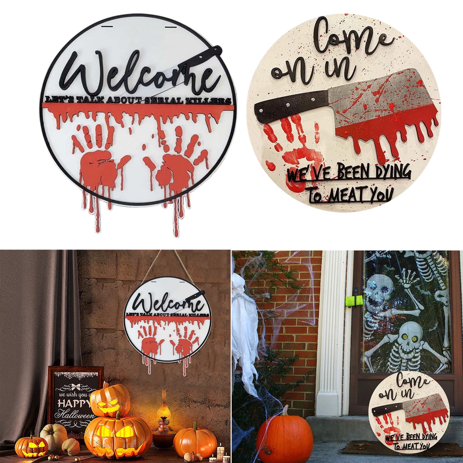 Kiskick Smooth Edge Creepy Horror Round Halloween Welcome Sign, Hanging ...