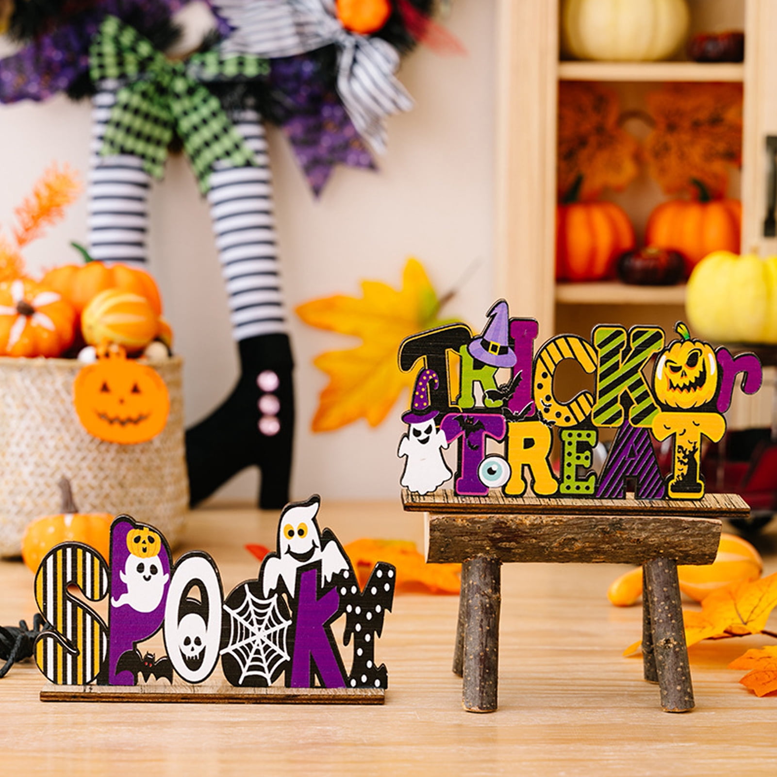 Kiskick Spooky Pumpkins Ghosts Skeletons Bats Shape Halloween Wooden ...