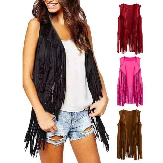 Kiskick Vintage Western Cowboy Women's Cardigan, Tassel Fringed Solid ...