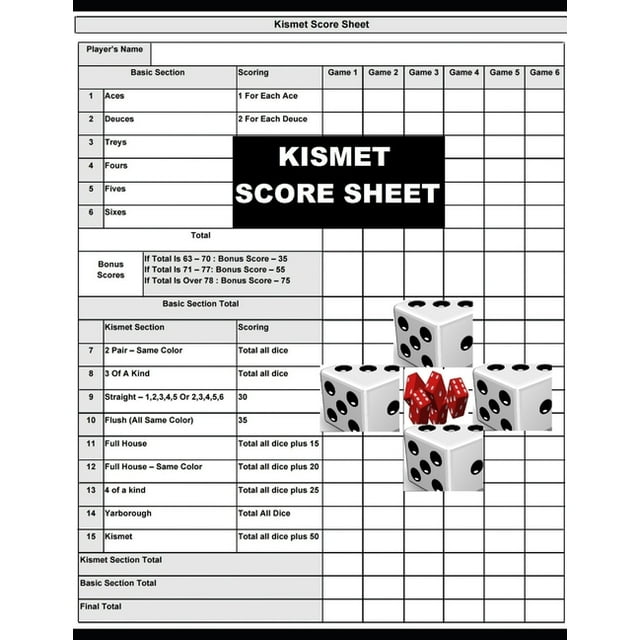 Kismet Score Sheets: 120 Kismet Dice Game Score Sheets, Kismet Score ...