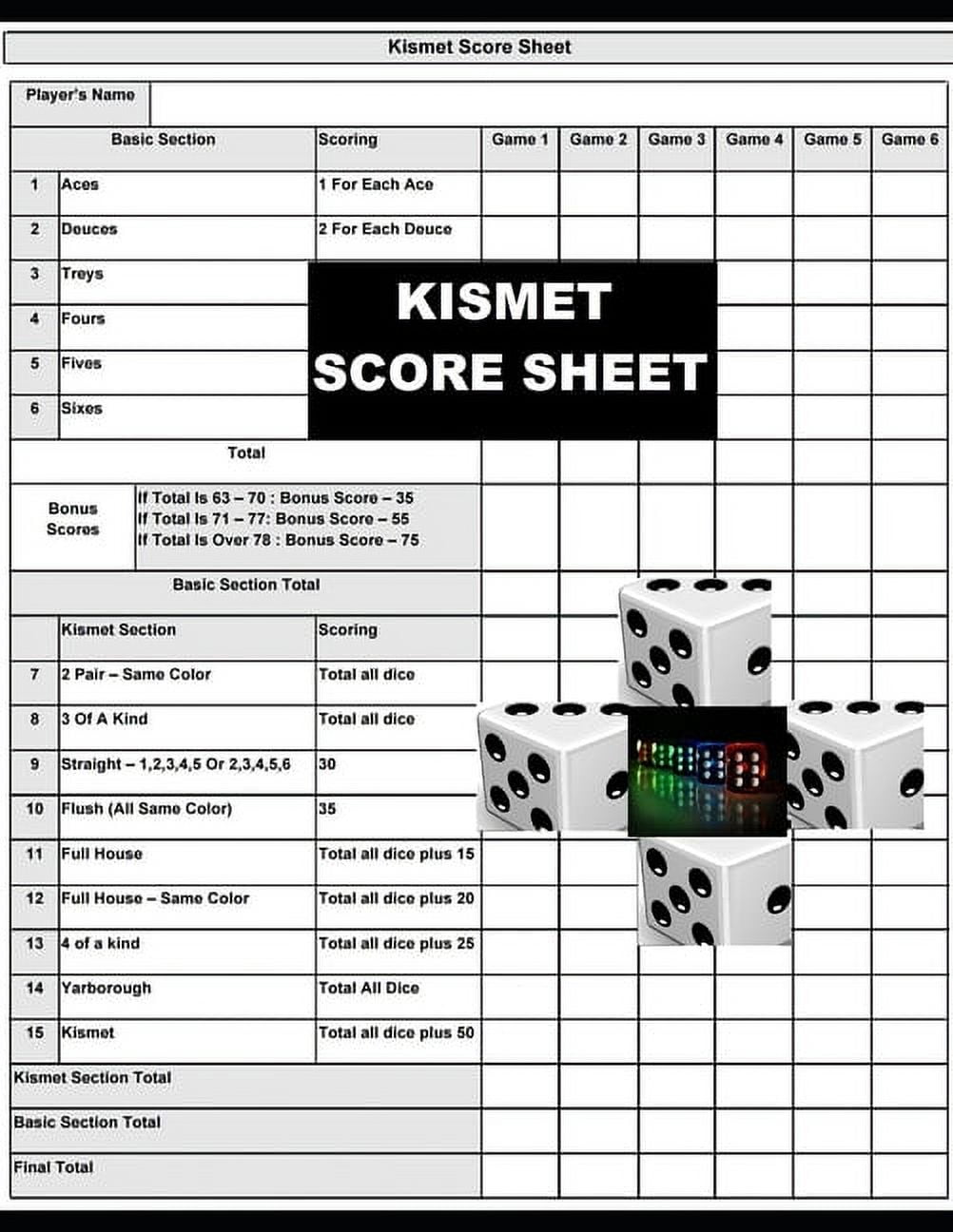 Printable Kismet Score Sheets
