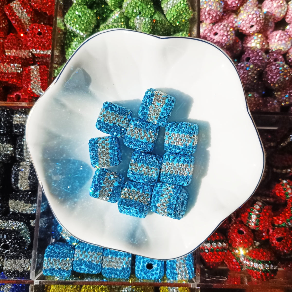 Kisor 10 Pcs 10mm Clay Pave Square Czech Crystal Rhinestone Beads Charm ...