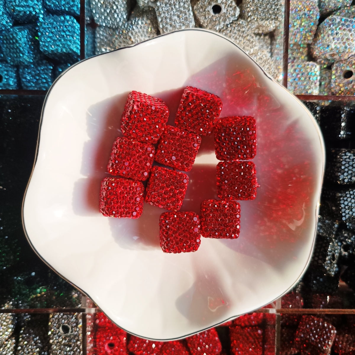 Kisor 14mm Clay Rhinestone Beads, 10Pcs Square Rhinestones Pave Square ...