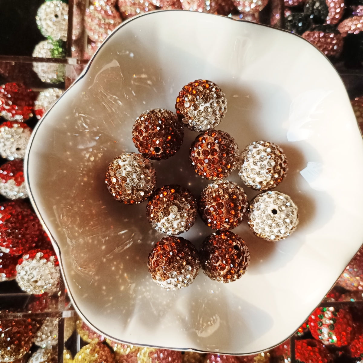 Kisor 10Pcs 16MM Round Straight Holes Drilling Balls Rhinestone Spacer ...