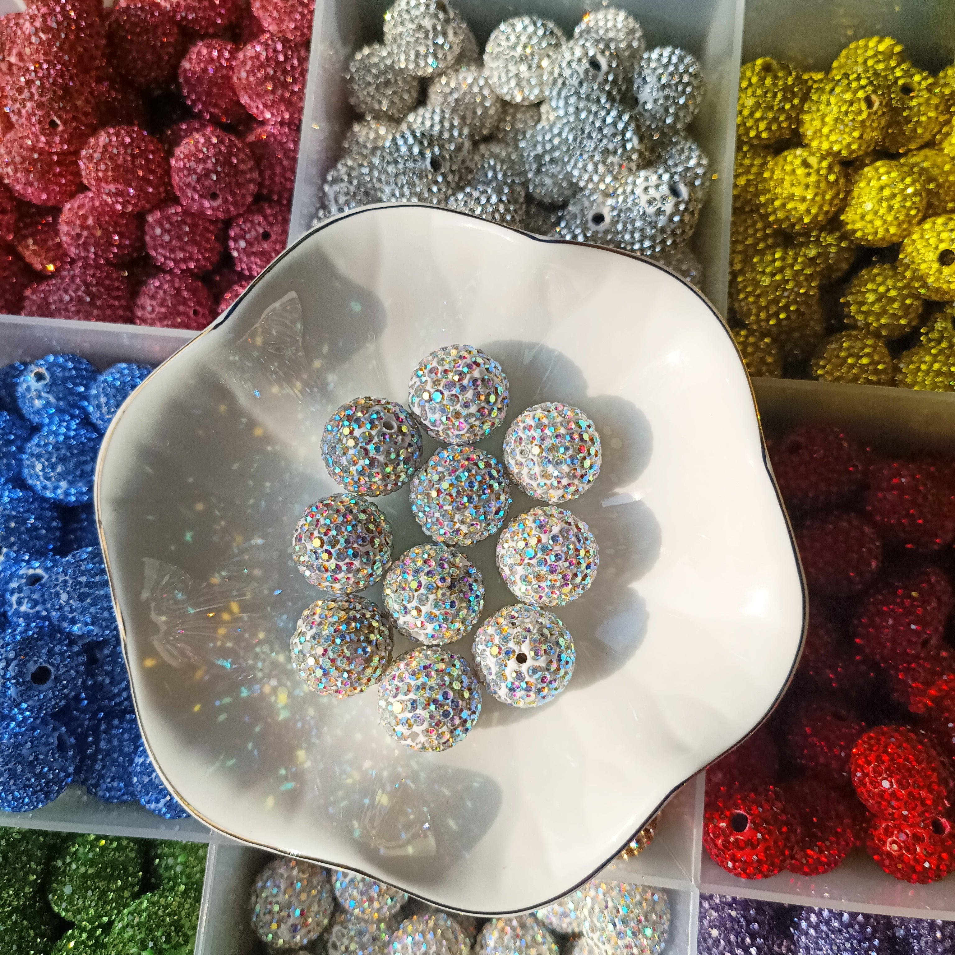 Kisor 10Pcs 16mm Pave Disco Ball Beads Rhinestone Round Chunky Loose ...