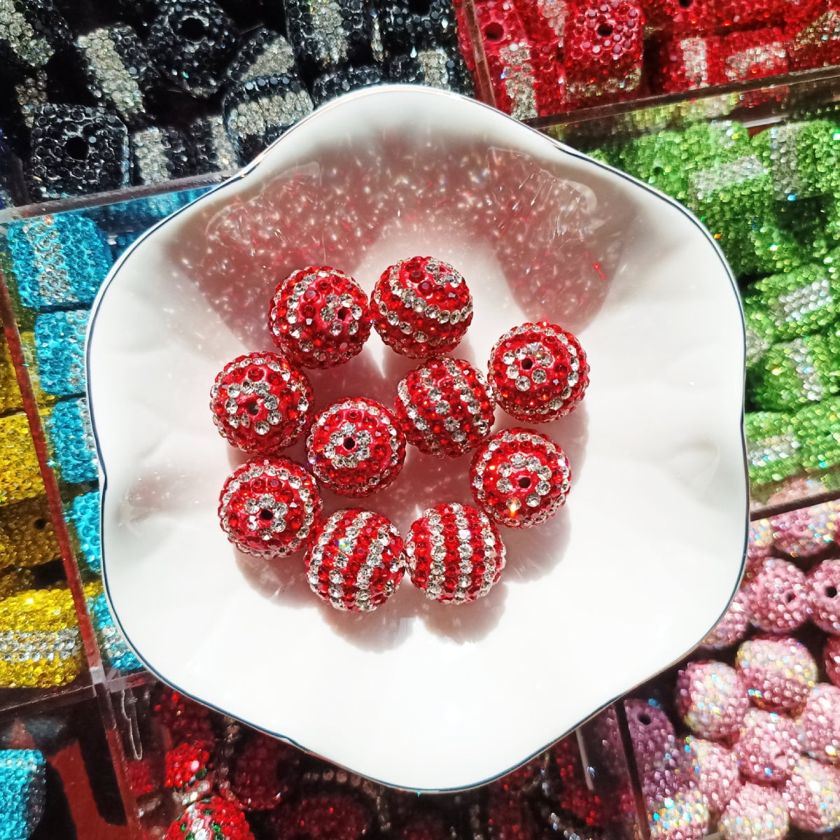 Kisor 10Pieces Rhinestone Clay Beads, 16 mm Polymer Clay Crystal Beads ...