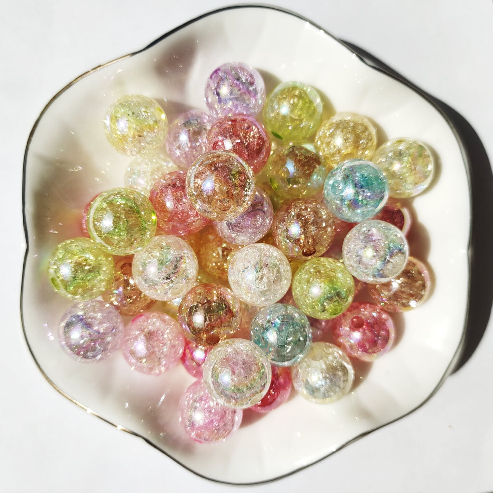 Kisor 14mm Acrylic Beads, 40pcs UV Plating Round Crackle Beads Acrylic Beads for DIY Jewelry ...