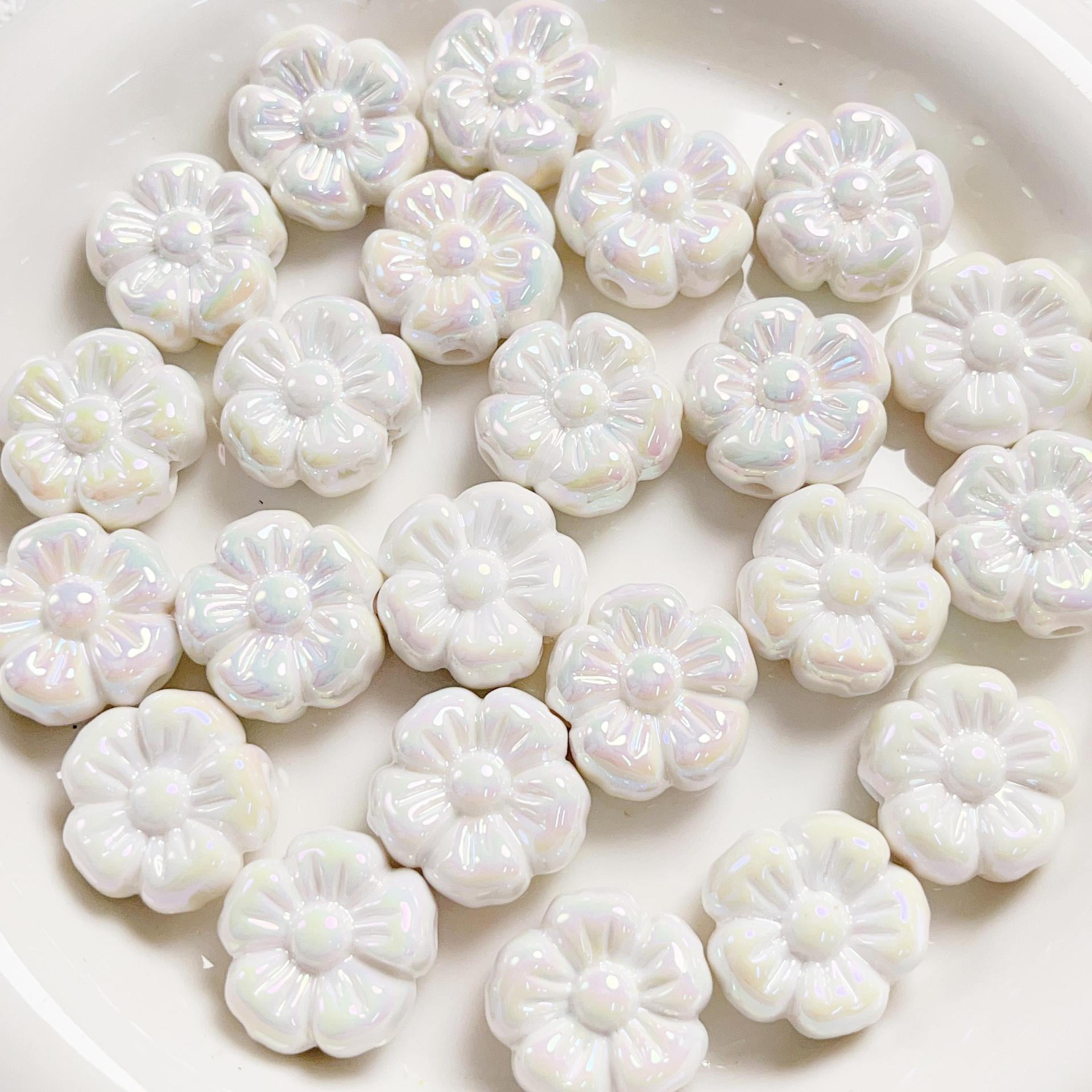 Kisor 22mm Acrylic Beads 20pcs Flower UV Plating Acrylic Beads Colorful ...