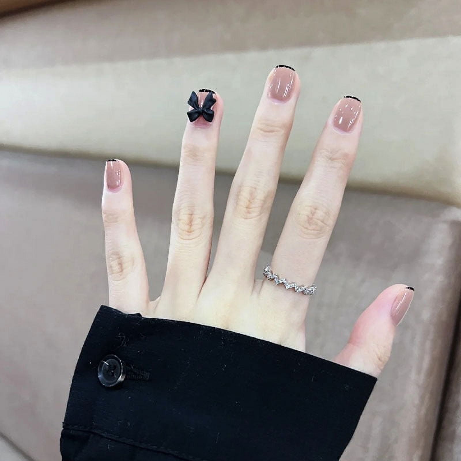 Kisor 24PCS Artificial Fingernails Short Fake Nail French Short Fake ...