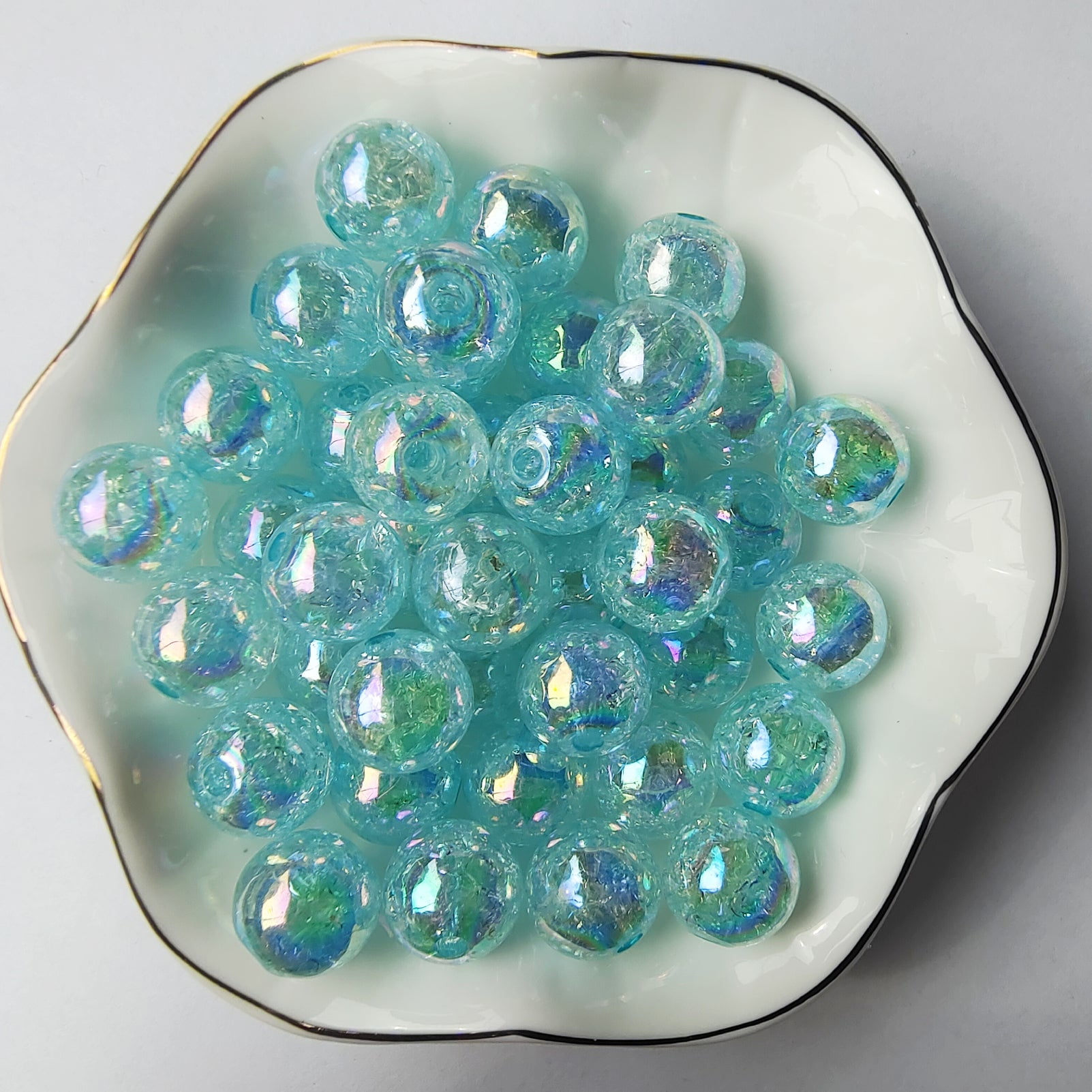 Kisor 40pcs UV Plating DIY Beads, 14mm Acrylic Round Crackle Beads ...