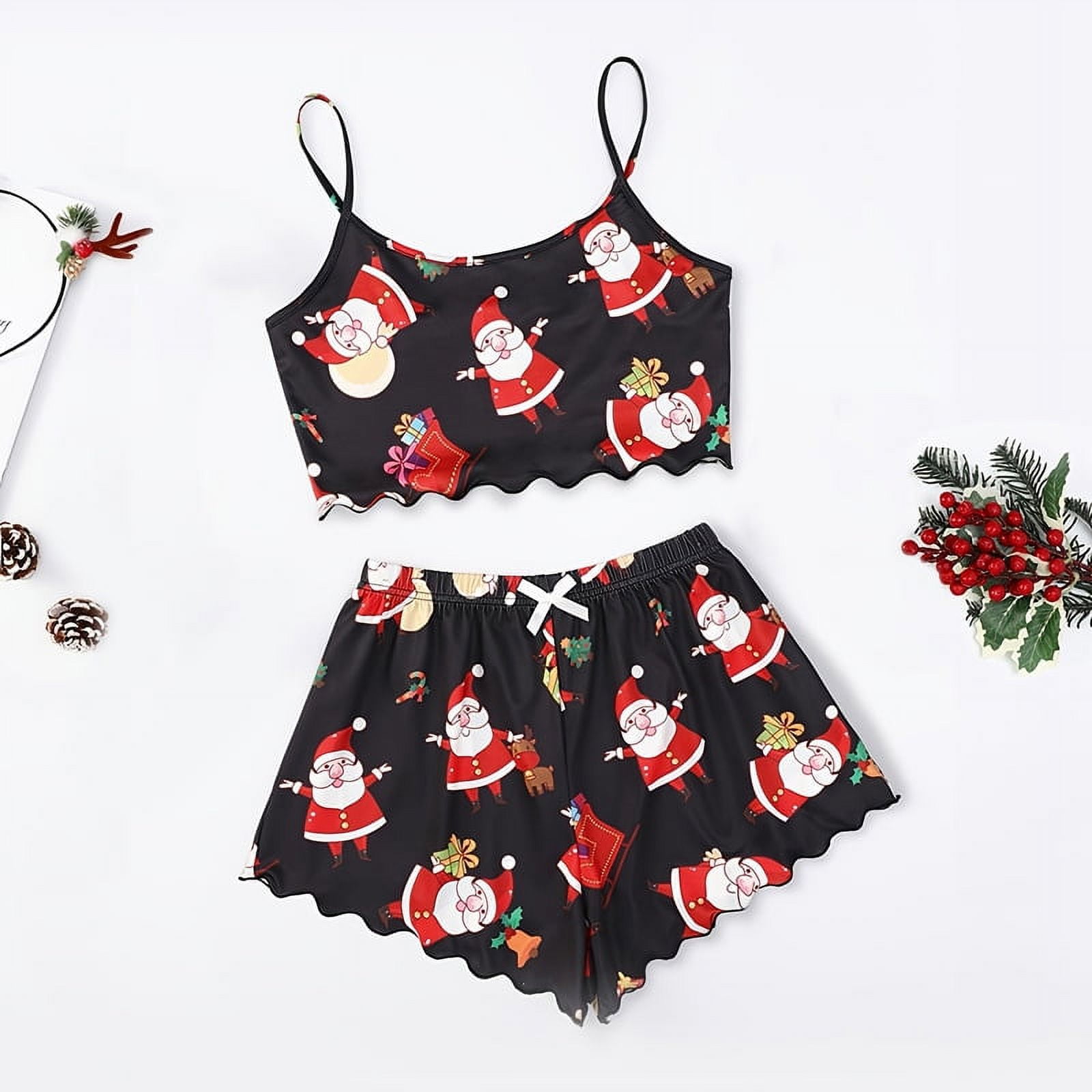 Kisor Women's Sexy Pajamas Christmas Print Sets Cami Shorts Sets Sleepwear, Christmas E, XL ...