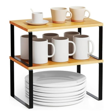 Mimifly Wood Cupboard Shelf Organiser, Pack of 2 Stackable Kitchen ...