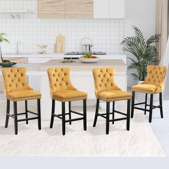 Kisrais Modern Velvet Upholstered Bar Stools Set of 4 with Wood Legs ...
