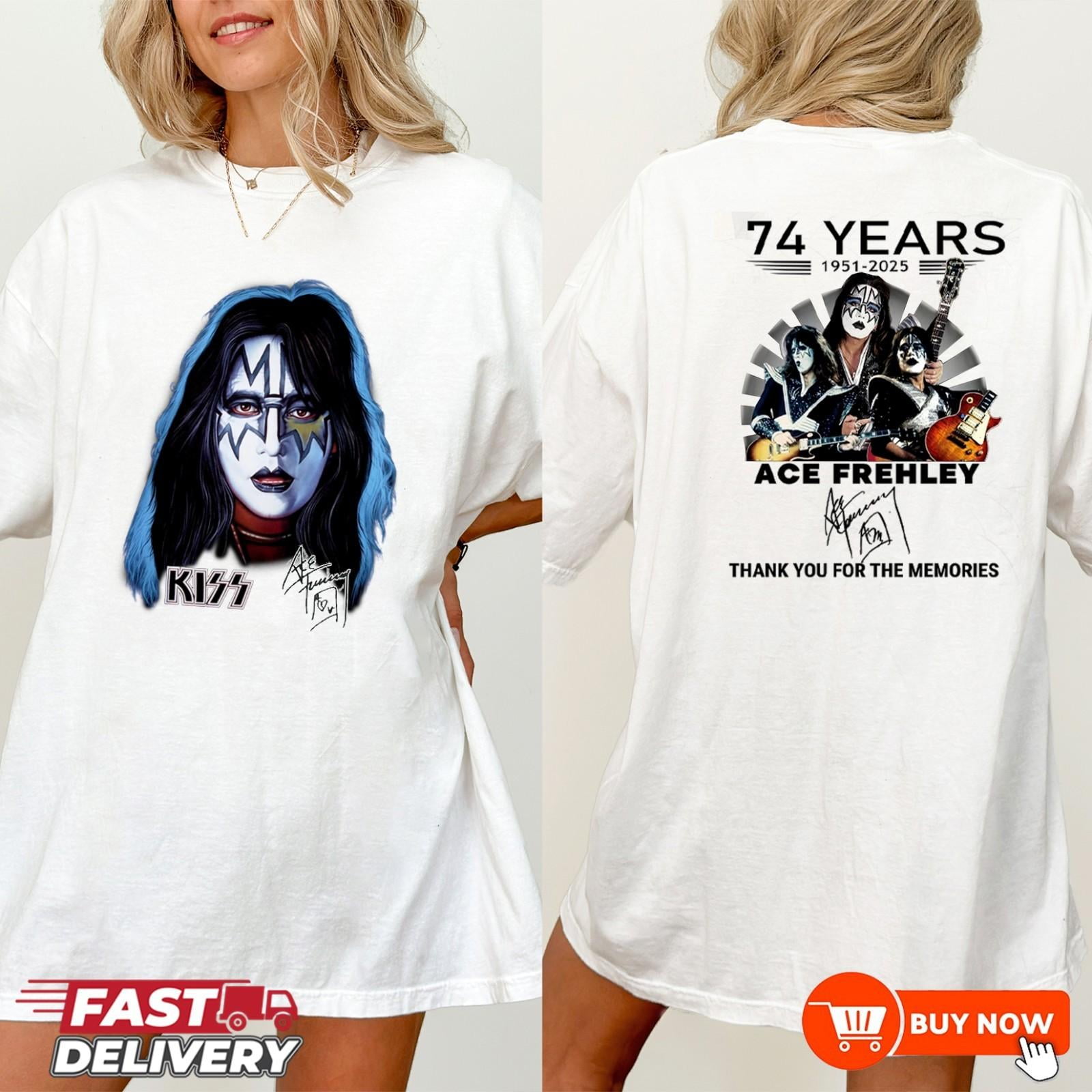 Kiss Ace Frehley Shirt, Memories 1951-2025 Signature Tshirt Funny Shirt ...