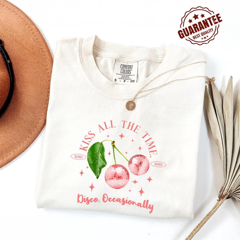 Kiss All The Time Disco Occasionally Shirt, Disco Ball Shirt, Cherry ...
