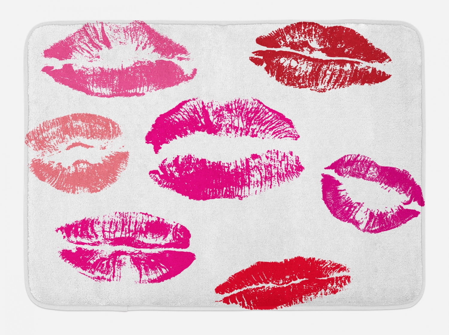 Kiss Bath Mat, Grunge Looking Pink and Red Lipstick Marks Set Beauty ...